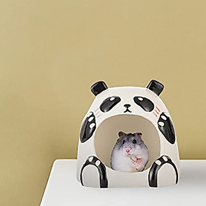 VILLCASE Small Animal Ceramic Critter Bath Hamster Hideout Pet House Panda Shape Hamster Hut Cave Summer Cool Chinchilla Nest Pet Habitat Cage for Dwarf Hamsters Gerbils