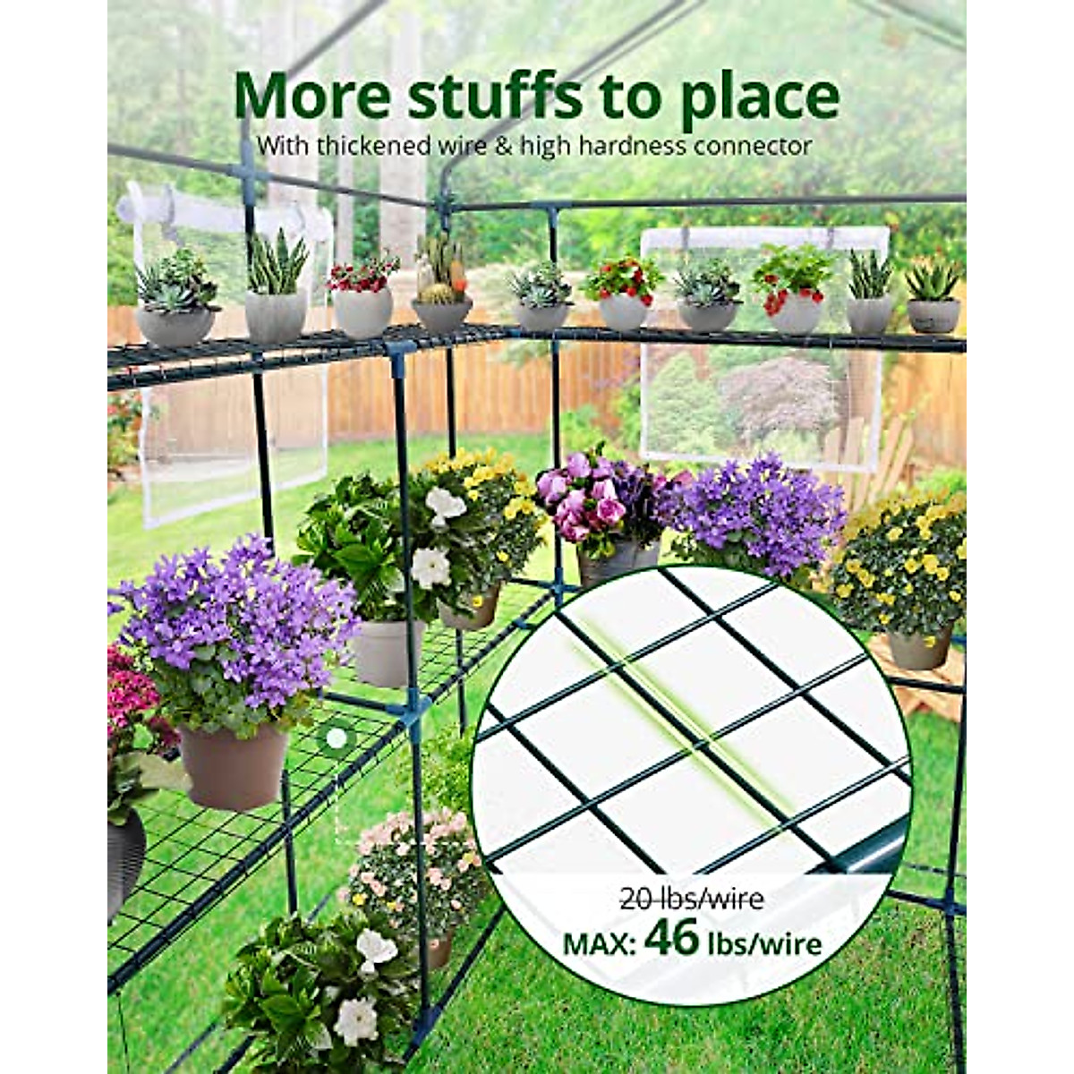 KING BIRD Upgraded Walk-in Greenhouse for Outdoors, Thickened PE Cover & Heavy Duty Powder-Coated Steel, w/ Zippered Mesh Door & Screen Windows, 14 Sturdy Shelves for Garden, 4.7 x 4.7 x 6.4 FT, Clear