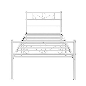 MTB 12 Inch Premium Twin Size Bed Frame Metal Platform Mattress Foundation, with Headboard and Footboard, Heavy Duty Iron Slats Easy Assembly, White