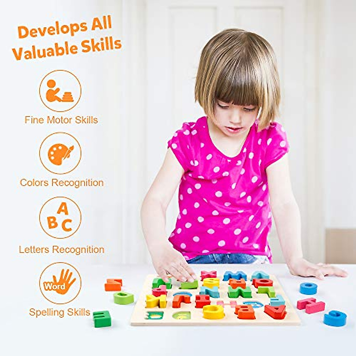 Coogam Wooden Alphabet Puzzle – ABC Letters Sorting Board Blocks Montessori Matching Game Jigsaw Educational Early Learning Toy Gift for Preschool Year Old Kids