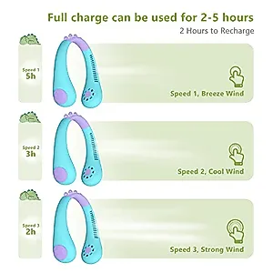 Portable Neck Fan for Kids, Rechargeable, Personal Cooling Mini Fan, Wearable Bladeless Fan, 3 Speeds, USB Hanging Around Neck Fan for Outdoor Travel
