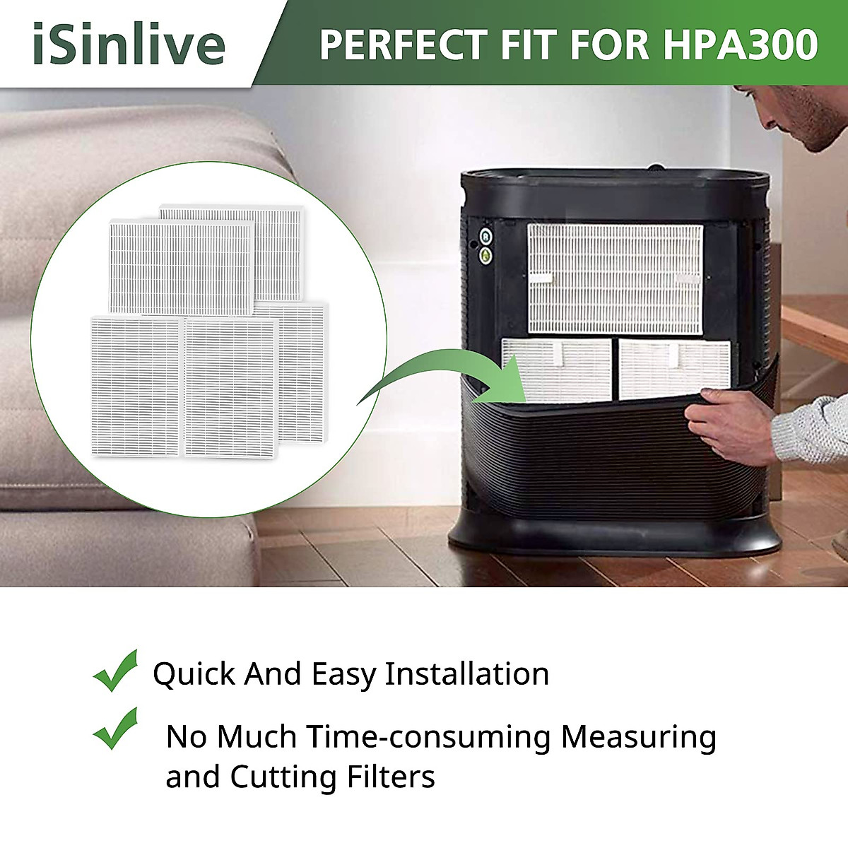 isinlive Filter R Replacement for Honeywell Air Purifier HPA100 200 300 and 5000 Series, 6 Pack True HEPA Filter Compatible with Honeywell R Filter