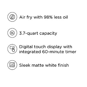 CHEFMAN Small Air Fryer Healthy Cooking, 3.7 Qt, Nonstick, User Friendly and Digital Touch Screen, w/ 60 Minute Timer & Auto Shutoff, Dishwasher Safe Basket, BPA-Free, Glossy White