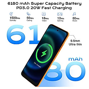 HOTWAV Note 12 Smartphone(2023 New),Android 13 Cellphone 8GB+128GB (1TB Expandable) 48MP 6.8" HD+,6180 mAh Battery 20W Fast Charging, Octa-Core 4G LTE Dual SIM Face ID/Fingerprint/GPS/NFC (Orange)
