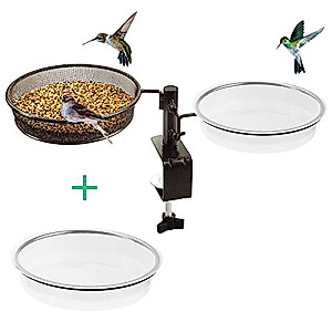 Deck Bird Feeders Deck Mount Bird Bath Spa for Dual Use Deck Flower Stand Flower Pot Great for Attracting Birds Detachable and Adjustable Heavy Duty Sturdy Steel,Bronze