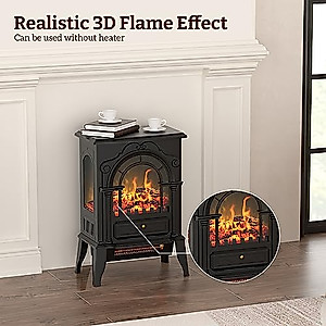 Electric Fireplace Stove with Realistic Flame Effects, 16" Infrared Fireplace Heater Freestanding, Adjustable Brightness and Thermostat, Overheating Safe Design, 1000W/1500W