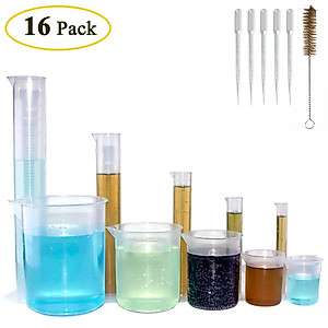 Belinlen 10 Pack Plastic Cylinders and Beakers Set, Including 5 Pack Clear Plastic Graduated Cylinders (10, 25, 50, 100, 250ml) and 5 Pack Plastic Beakers Set (50, 100, 250, 500, 1000ml)