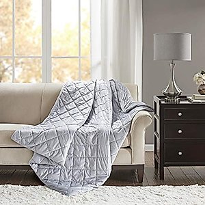 Beautyrest Luxury Quilted Weighted Blanket Ultra Soft Warm Mink with Glass Beads Filling and Zipper Cover Relaxing Pressure Relieving, 60X70-12Lbs, Grey