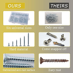 JEGONFRI High Hardness Wood Screws Assortment Kit, 209 pcs, Phillips Drive Flat Head, Wood Screws, Screws, Drywall Screws, Assorted Screws, Screws Set, 6 Sizes (2”,1-1/2”,1-1/4”,1”,3/4”,1/2”)