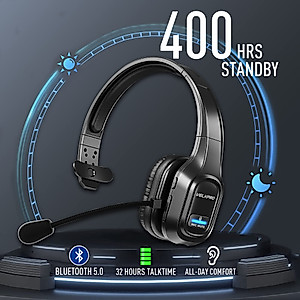 VELKPRO Wireless Headset with Microphone - Single-Ear Headphone, Adjustable Headband, Noise Isolation Mic - Communication for Truck Drivers, Home Office, Call Center