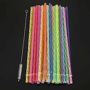 Jovitec 50 Pieces Reusable Drinking Straw Thick Plastic Straws with Cleaning Brush Straw Cleaner (11 Inch, Multi Color 2)