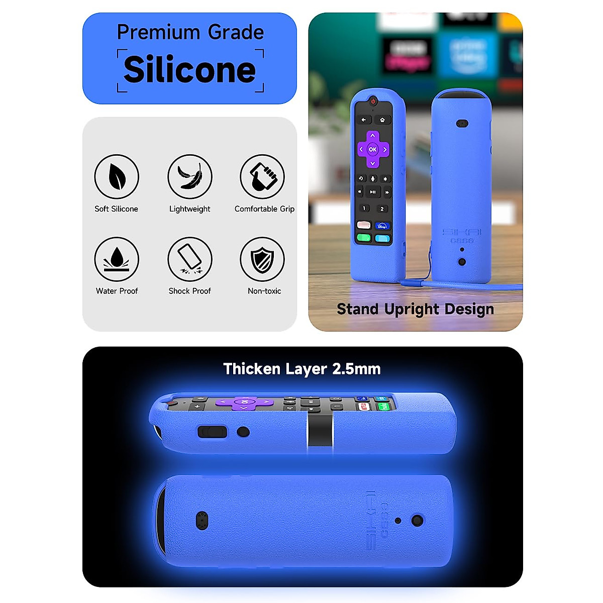 Silicone Remote Case for Roku Voice Remote Pro,Select Series 4K/lus Series 4K TVs 2024,RCS01R Shockproof Protective Cover for Ultra(2019-2011) with Lanyard for Streaming Stick 4K+ Remote(Blue)