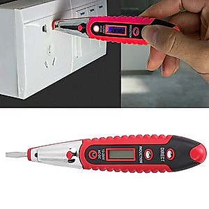 Digital Test Pencil VD700 AC/DC 12-250V Electrical Test Pencil Detector Voltage Detector Circuit Tester Multifunction LED Display with Night Eye Lamp(Red)