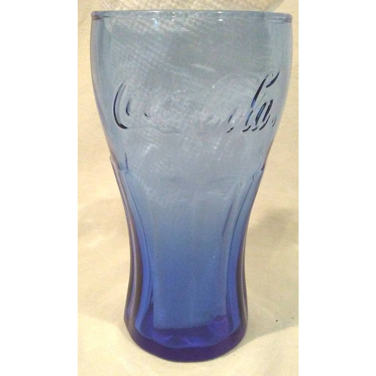 Coca Cola Cobalt Blue Glass 6", Coca Cola Curved Fountain Glass
