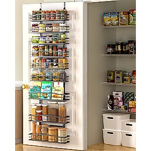 Moforoco 9-Tier Over The Door Pantry Organizer, Pantry Organization and Storage, Black Hanging Basket Wall Spice Rack Seasoning Shelves, Home & Kitchen Bedroom Bathroom House Essentials