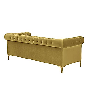 Iconic Home Gold/COGNAC Gold Bea Velvet with Nail head Trim Tone Metal Sofa