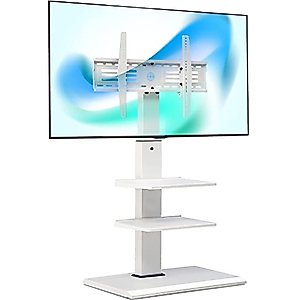 FITUEYES Iron Base Universal Floor TV Stand Swivel Tilt Mount TV Stand Base for 32-75 Inch TVs Corner TV Stand with Height Adjustable Entertainment Shelves Wire Management (White)