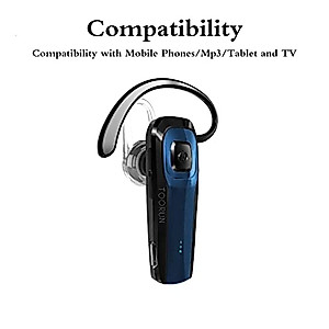 TOORUN Bluetooth Earpiece, M26 Bluetooth Headset Handsfree V5.0 Wireless Earpiece Headphone with Noise Reduction and Microphone Compatible for Android iPhone Cell Phone Laptop - Blue