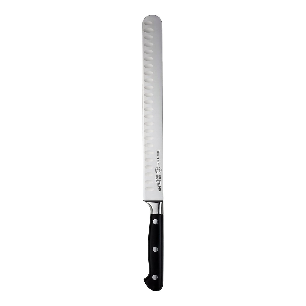 Messermeister Meridian Elite 10” Round-Tip Kullenschliff Slicer Knife - Fine German Steel Alloy Blade - Rust Resistant & Easy to Maintain