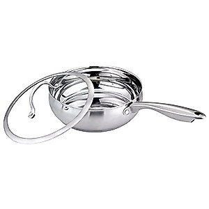 J&V TEXTILES Stainless Cookware, 9.5-Inch Fry Pan with Lid, Tri-Ply Stainless Steel, Professional Grade, Silver,*