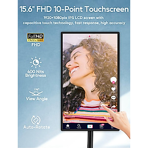 PWR4GTR 15.6 Inch Digital Signage Capacitive Multi-Touch Screen Advertising Display with Adjustable Metal Stand Android 11 Commercial LCD Monitor with Auto Play, Wireless Screen Mirroring, 4+64GB