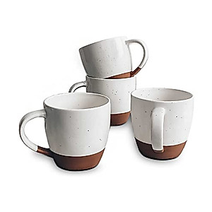 Mora Ceramic Large Latte Mug Set of 4, 16oz - Microwavable, Porcelain Coffee Cups With Big Handle - Modern, Boho, Unique Style For Any Kitchen. Microwave Safe Stoneware - Vanilla White