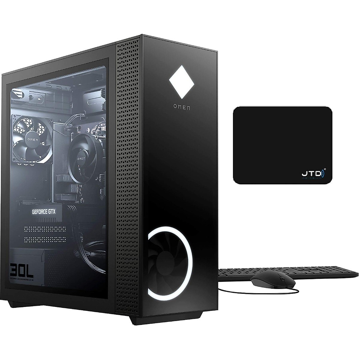 OMEN 30L Gaming Desktop Gamer Tower, AMD Ryzen 5-Series 3600 - GeForce GTX 1660 Super (8GB DDR4 RAM | 256GB PCIe SSD | 1TB HDD) WiFi Bluetooth Windows 10 Bundle JTD Mouse Pad