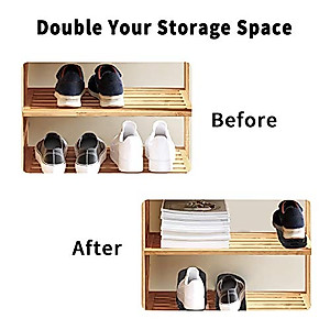 HOMOKUS Shoe Slots Organizer for Closet Organization, 20 Pack Adjustable Shoe Stacker Space Saver,Double Layer Shoe Rack Organizer Holder with 4 Different Height (Black)