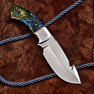 Unique Blades" Gut Hook Knife Custom Handmade Hunting Knife with Sheath, 9" D2 Steel Full Tang Fixed Blade, Survival and Bushcraft Knife, Light Horizontal Carry EDC Belt Bowie for Men Black Panther