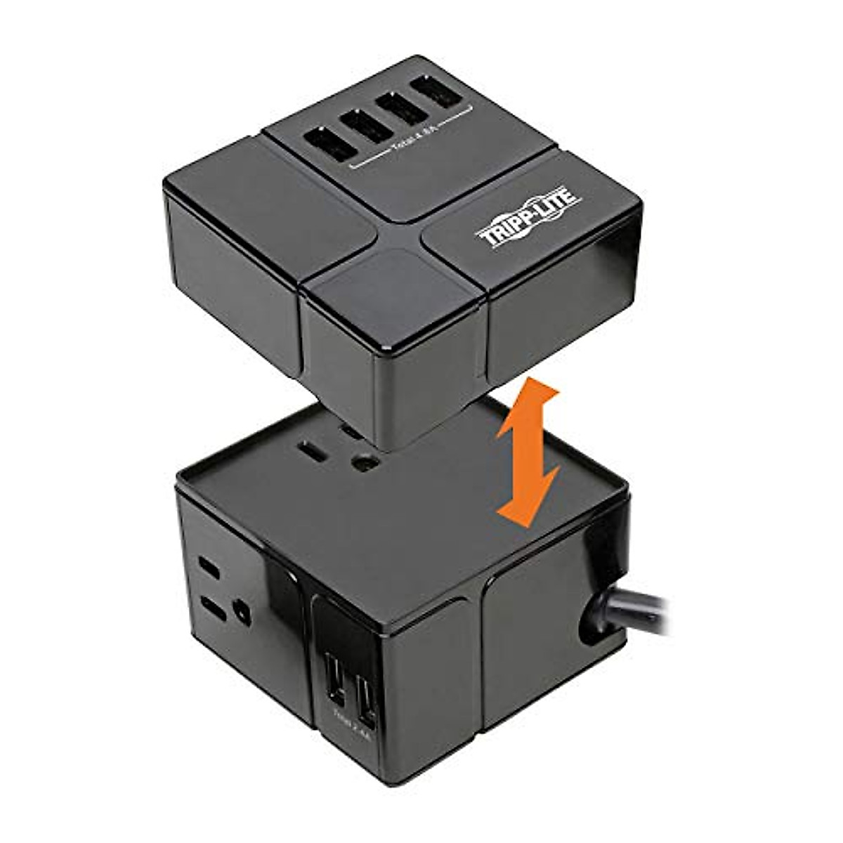 Tripp Lite 3 Outlet Surge Protector with USB, Detachable Wall Outlet Surge Protector, 6 USB Ports, 6 ft. Cord, 540 Joules, Black, TLP366CUBEUSBB