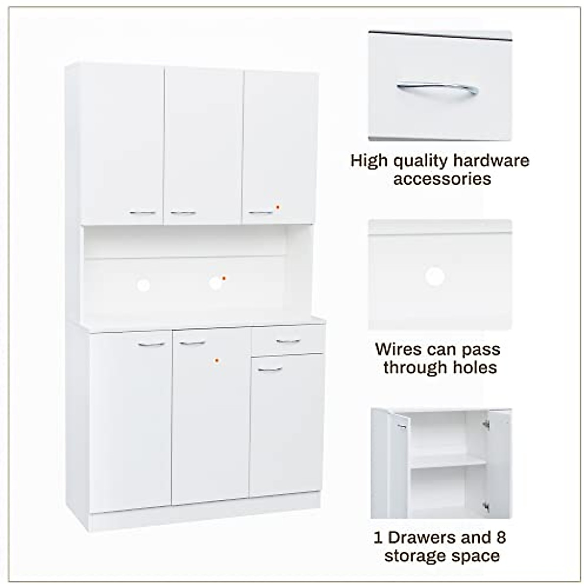 WERSMT Kitchen Pantry Storage Cabinet with 6 Door 1 Drawer 1 Display Space, Multifunctional Buffet Storage Coffee Bar for Kitchen, Living Room, 39.37"x15.35"x70.86",White