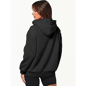 Caracilia Women's Oversized Zip Up Hoodies Sweatshirts Y2K Clothes Teen Girl Fall Casual Drawstring Jackets with Pockets 2023 Winter Loose Fit Clothing Soft Warm Thick Sweater A989heise-S Black