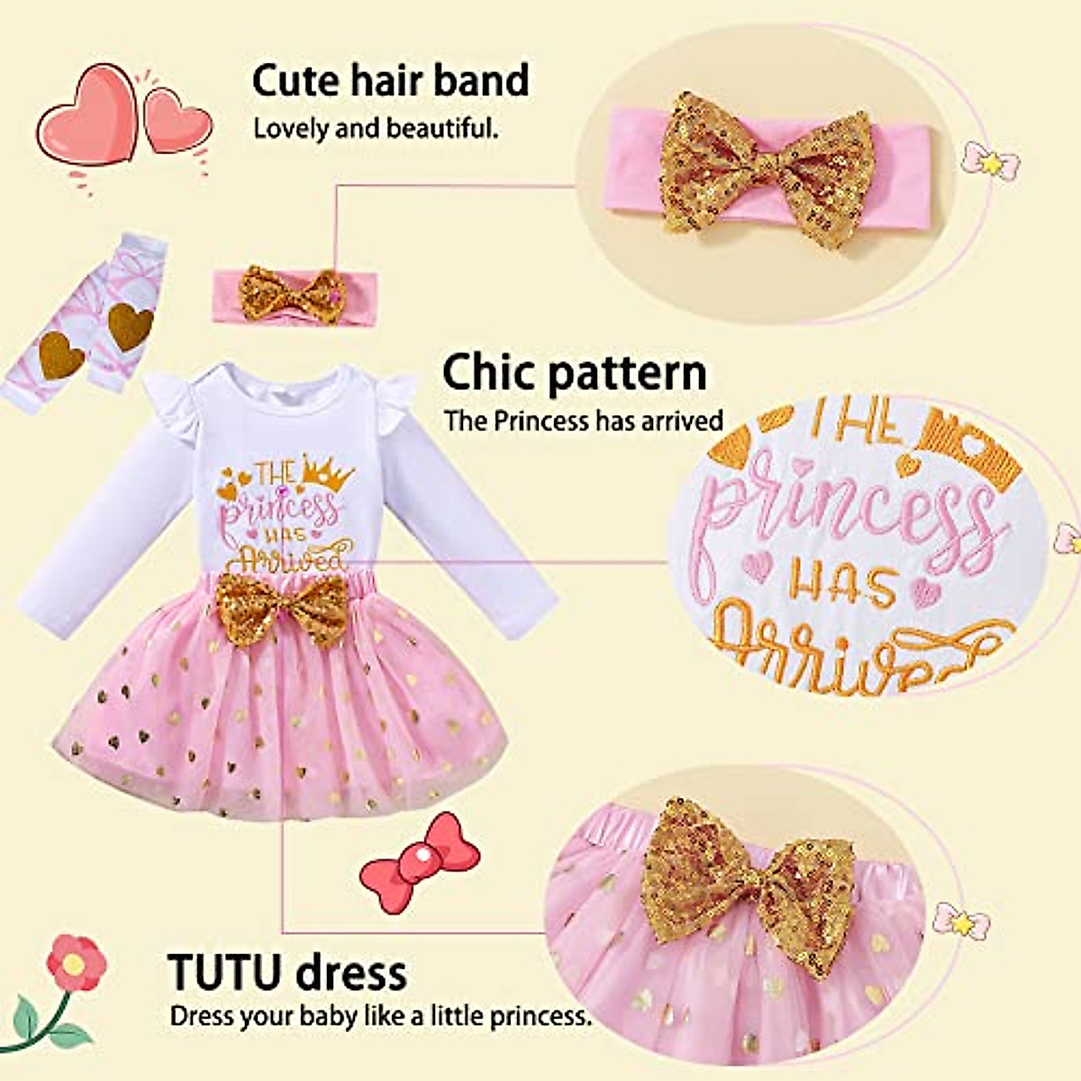 XIFAMNIY Baby Girls Princess Embroidery Pink Infant Newborn 3PCs Bodysuit Dress Tutu Skirt Coming Home Outfit Set for Fall and Spring