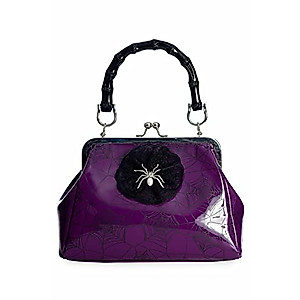 Lost Queen Killian Spiderweb Vintage Kisslock Handbag Glitter Spider Brooch Purse (Purple)