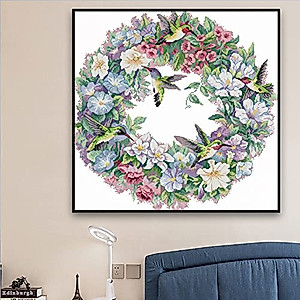 Cross Stitch Kits Patterns Embroidery Starter Kits for Adult Beginners and Kids DIY Easy Printed Cross-Stitch Kits for Home Decor - The Art of Hummingbirds 17.8×17.8(inch) (hjlk)
