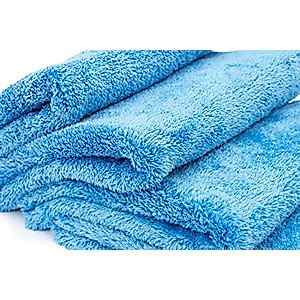 The Rag Company - Eagle Edgeless 500 (4-Pack) Professional Korean 70/30 Blend Super Plush Microfiber Detailing Towels, 500GSM, 16in x 16in, Blue