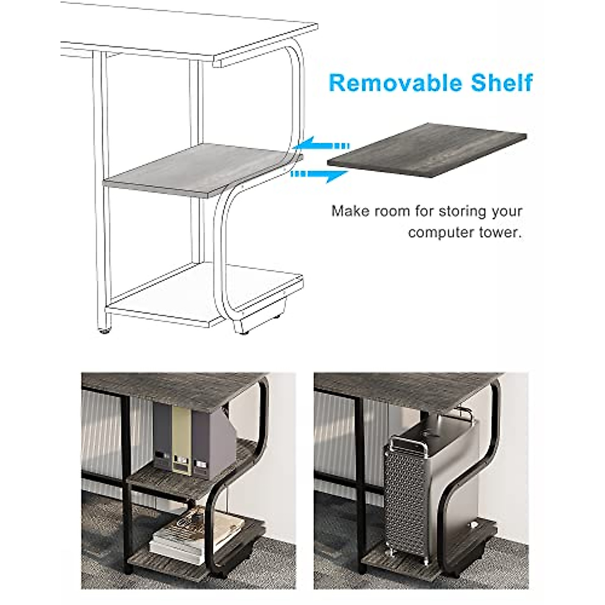 Teraves 64.84" Modern L Shaped Desk with Shelves and 69 inch Reversible L Shaped Corner Gaming Desk with Storage Shelves