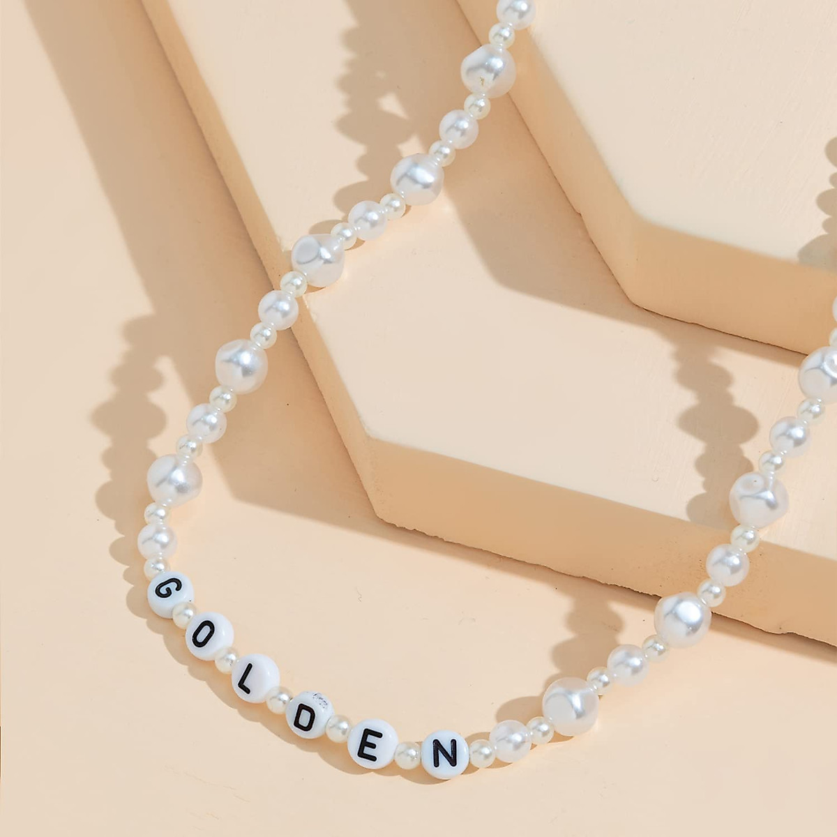 Harry Golden Beaded Choker Necklace for Women Adjustable Irregular Pearl Choker for Summer Beach Y2k Trendy Jewelry Gifts