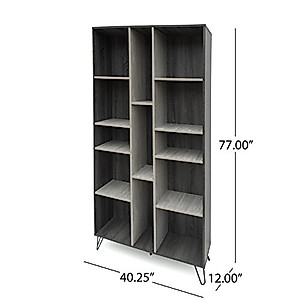 Christopher Knight Home Imogen Modern Two-Toned Faux Wood Bookshelf, Sonoma Grey Oak / Grey Oak / Black