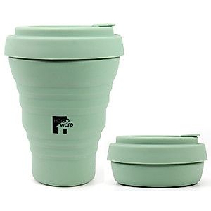 HOGOWARE travel coffee mug collapsible cup insulated tumbler smoothie with lid silicone reusable to go foldable silicon folding hot cold tea water - Large (Army Green)