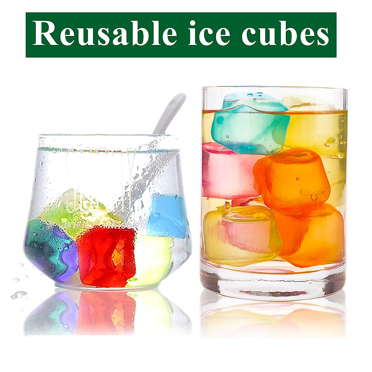 Yopay 200 Pieces Reusable Ice Cubes, 1" Plastic Squares for Drinks, Whiskey, Wine or Beer, Keep Your Drink Cold Longer, Refreezable, Washable, Assorted Color