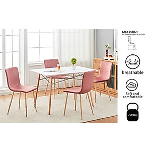 FurnitureR Velvet Dining Chair Set of 4, ScandinavianComfy Cotton Velvet Cushion Seat Back, Oak Grain Sturdy Metal Legs for Kitchen, Dining, Living Room, Rose