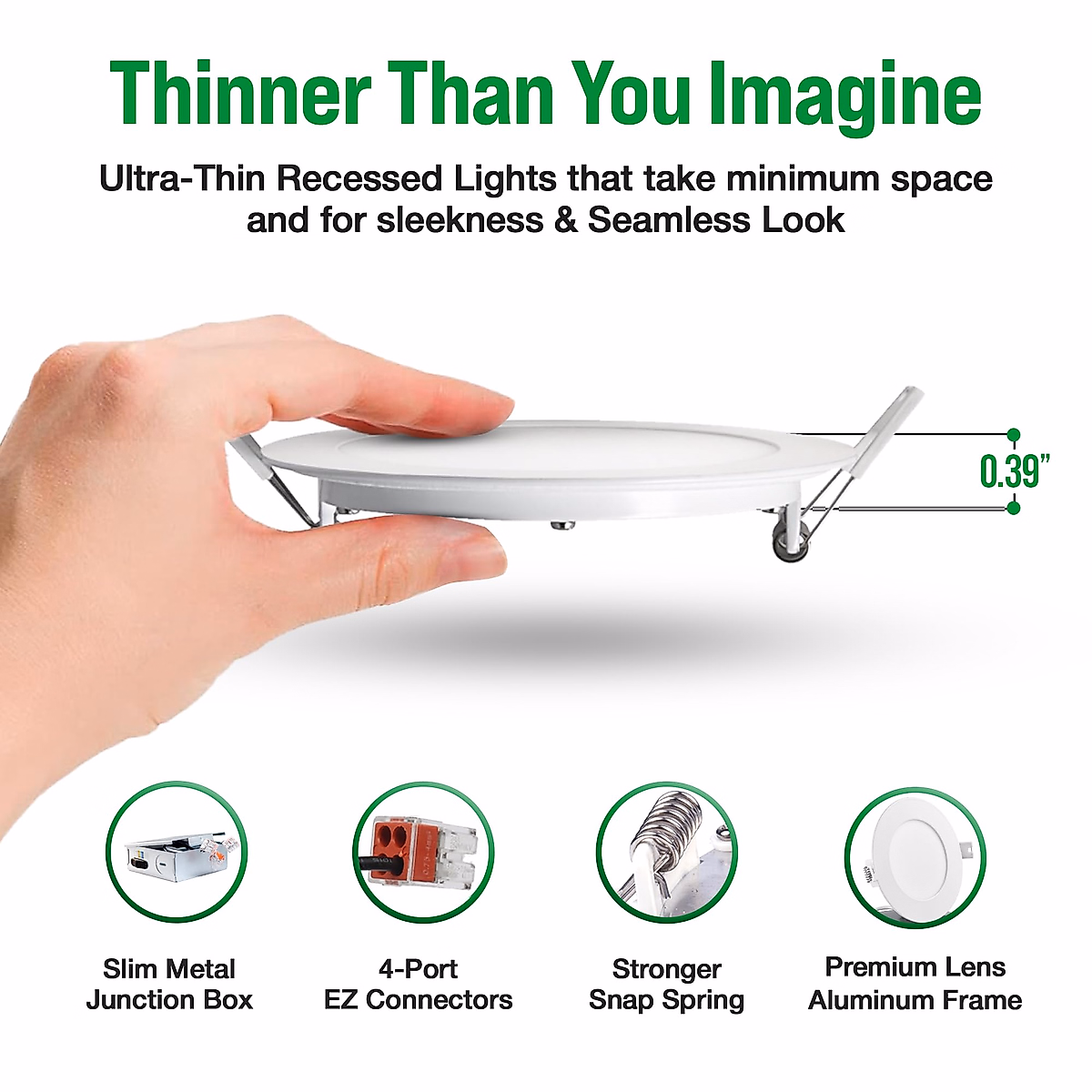 QPLUS 24 Pack 4 Inch 5CCT Ultra-Thin LED Recessed Ceiling Light with Junction Box, 2700K/3000K/3500K/4000K/5000K Selectable ETL,UL,IC, Wet Rated, Energy Star Dimmable Recessed Led Can Lights