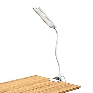 JUANWE LED Desk Lamp, Reading Light Clip on Light, Dimmable Clamp Light with USB Charging Port, 3 Modes & 14 Brightness Levels 5W LED Metal Clip Light, White