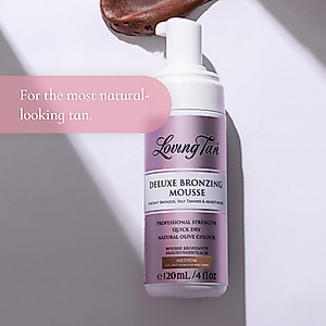 Loving Tan Deluxe Bronzing Mousse, Medium - Streak Free, Natural looking, Professional Strength Sunless Tanner - Up to 5 Self Tan Applications per Bottle, Cruelty Free, Naturally Derived DHA - 4 FL Oz