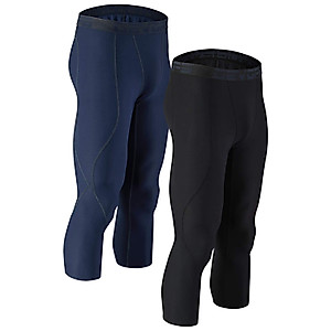 DEVOPS 2 Pack Men's 3/4 Compression Pants Athletic Leggings (X-Large, Black/Navy)