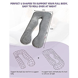 Meiz Pregnancy Pillow, U Shaped Pregnancy Body Pillow with Zipper Removable Cover (Gray- Velvet)