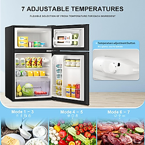 Antarctic Star Mini Refrigerator 3.2Cu.Ft Compact Fridge 2-Double Doors with a Freezer Low Noise Defrost Storage of Beverages Vegetables and Fruits for Home Office Dorm, Emboss Black