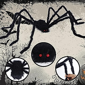 yosager 2 Pack Halloween Giant Spider Decorations, 6ft & 5ft Huge Foldable Hairy Scary Halloween Spider Prop, Black Spooky Spider for Indoor House Outdoor Yard Decorations