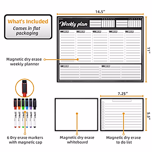JJPRO Magnetic Dry Erase Weekly Calendar Whiteboard for Refrigerator-One Weekly Planner Whiteboard and Two Notes Boards Set for Fridge-Refrigerator Organizer with Weekly Planning Boards